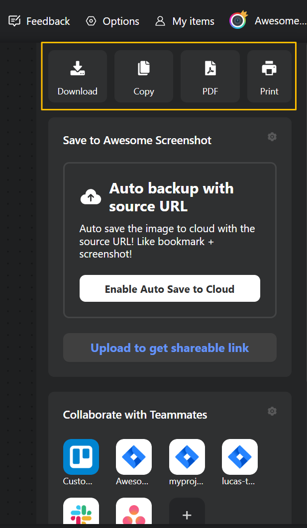 How to turn on or turn off "Auto-download screenshots" in the Awesome Screenshot extension for ...